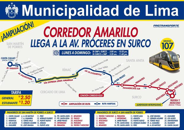 Corredor Amarillo: amplían ruta hasta la avenida Próceres | LIMA | EL ...